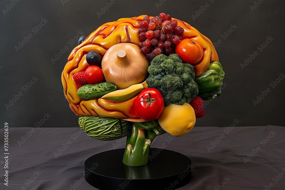 Fruit and vegetable brain model Illustrating the concept of brain food ...