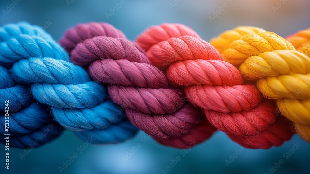 Team rope diverse strength connect partnership together teamwork unity ...