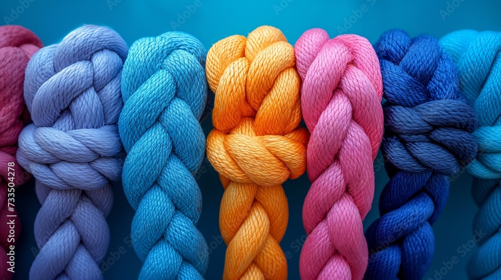 Team rope diverse strength connect partnership together teamwork unity communicate support ...