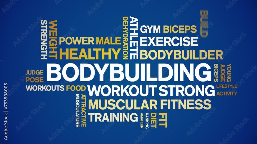 Bodybuilding animated tag word cloud;text design animation kinetic ...