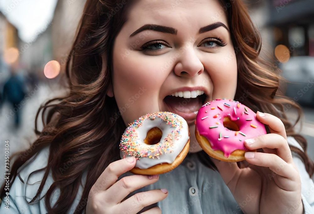 pretty young chubby woman eating a donut donuts Stock Photo | Adobe Stock