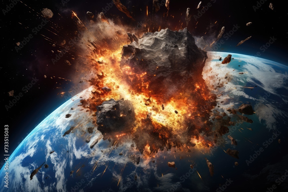 Planet Earth exploding from nuclear blast. Explosion of atomic bomb ...