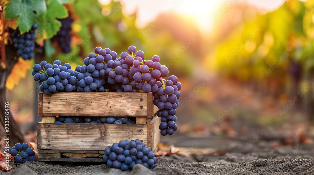 Grapes In A Wood Crate Basket. Bounty of the Vine: Rustic Orchard Oasis ...