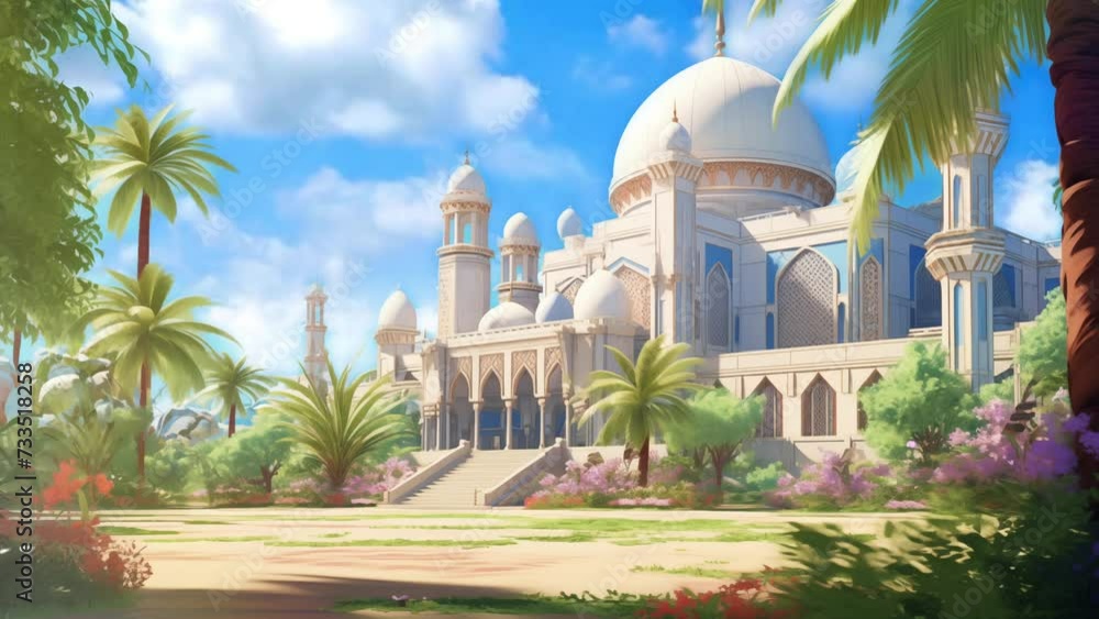 Animated illustration of a mosque building with a comfortable ...