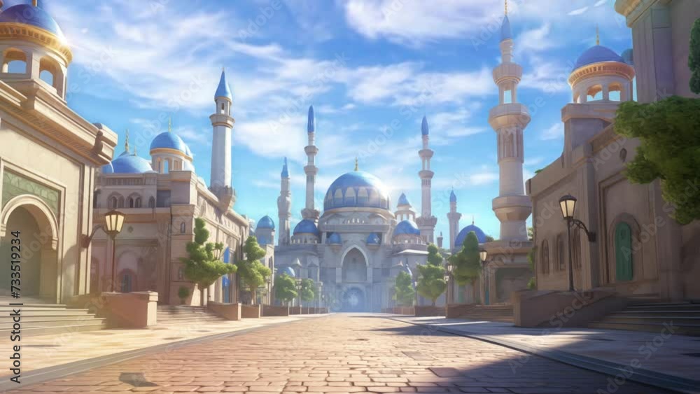 Animated illustration of a mosque building with a comfortable ...