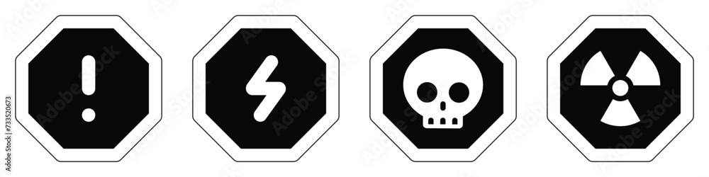 set black octagon icons radioactive nuclear sign electric logo voltage ...