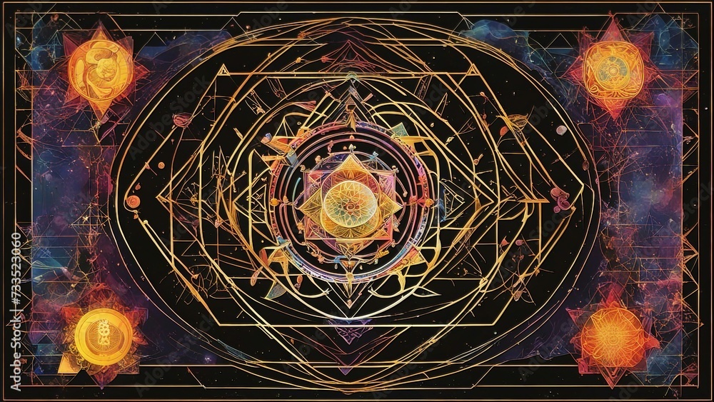 fractal background _A sacred geometry art with a sri yantra and alchemy ...