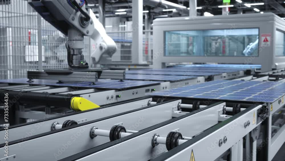 Autonomous robot arms in cutting edge solar panel logistics warehouse ...