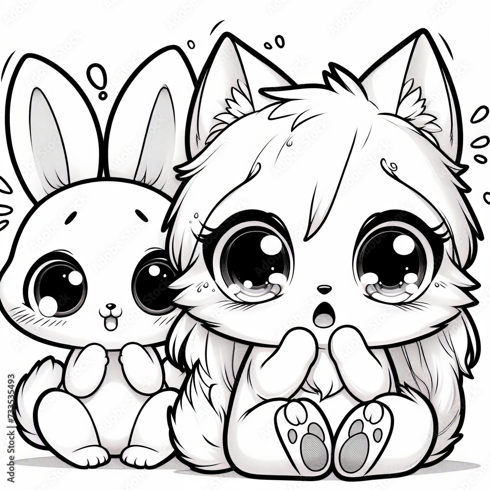 Animals, kids coloring book page, all white, kawaii style, kids ...