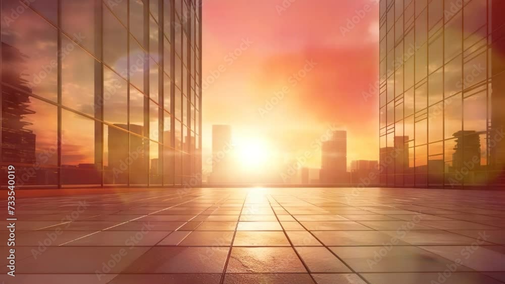 sunset view in the building city landscape. 4k business loop animation ...