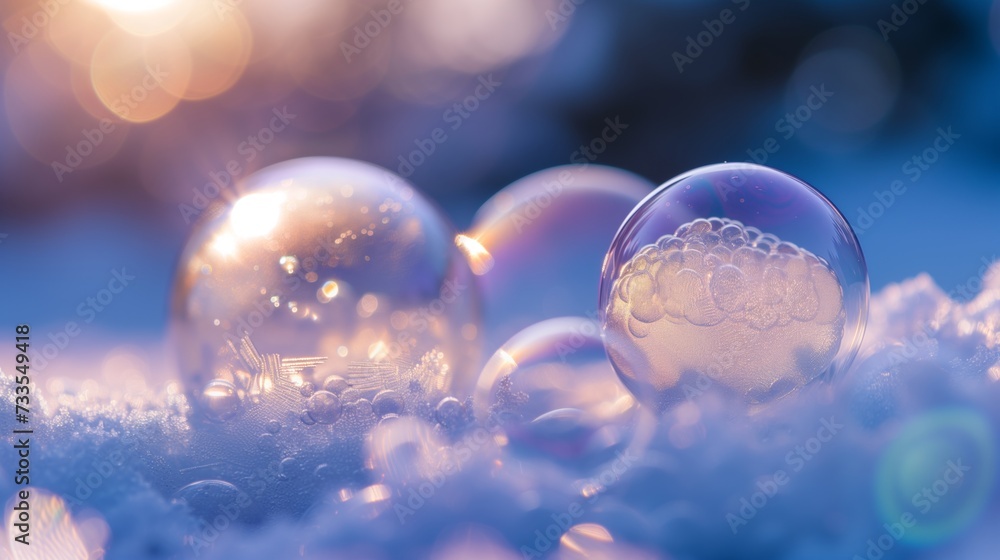 A macro perspective captures the crystallization of a bubble, as dawn ...