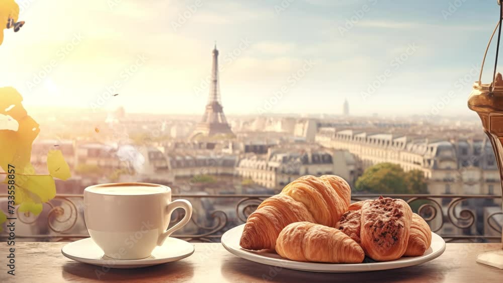 fresh coffee with snacks and landscape. seamless looping overlay 4k ...