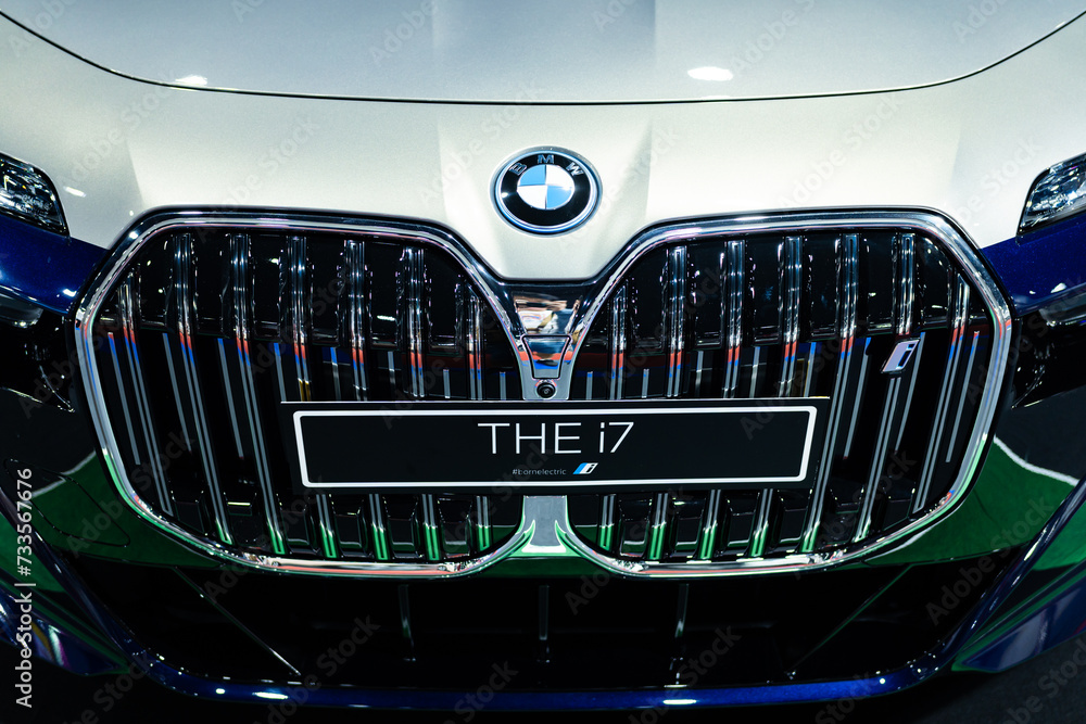 New BMW i7 Electric top variant of the 7 Series. Close up BMW i7 ...