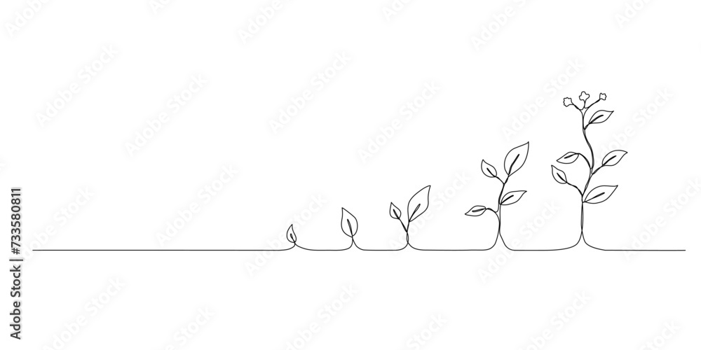 Continuous one line drawing growing plant. Seeds sprout in ground ...