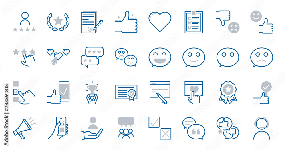 Feedback and review icon set: 32 editable stroke vector icons for ...