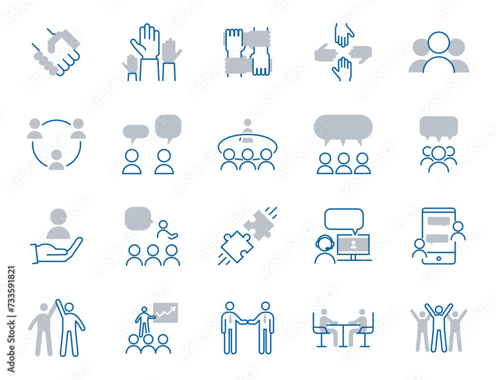 Teamwork and collaboration icon set: 20 editable stroke vector icons ...