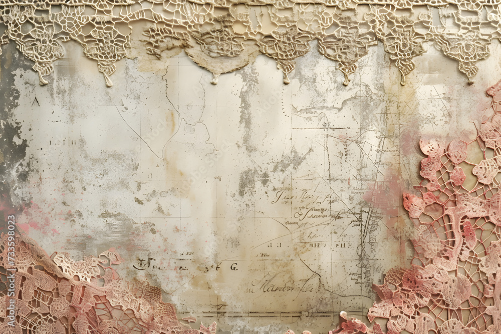 Vintage Map and Lace Textured Collage Background. An intricate collage ...