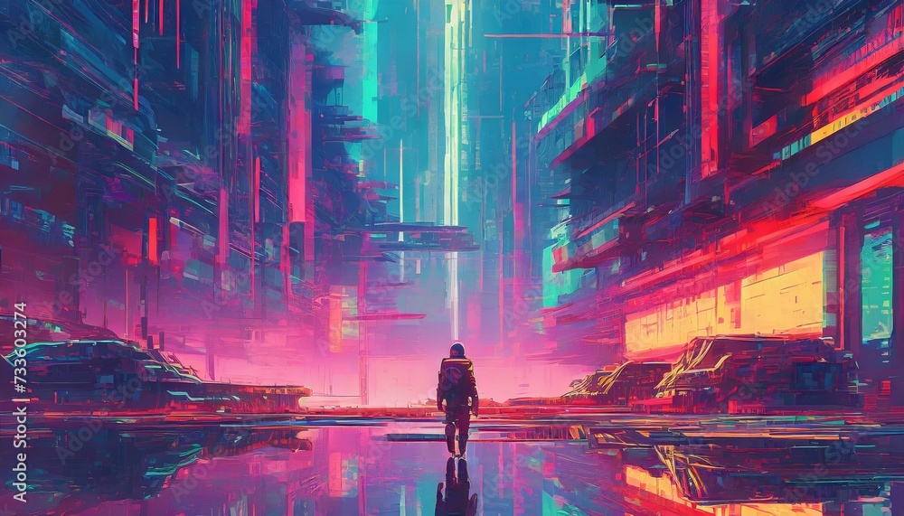 vhs neon distorted cyberpunk glitch wallpaper background Stock ...