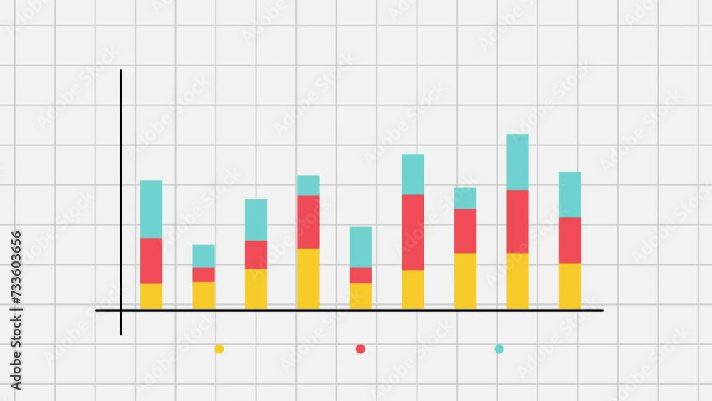 Vidéo Stock Three color bar graph against grid paper background and ...