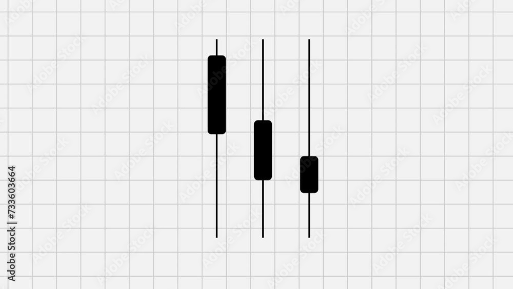 Animated stock market candlesticks in black going up and down againts ...