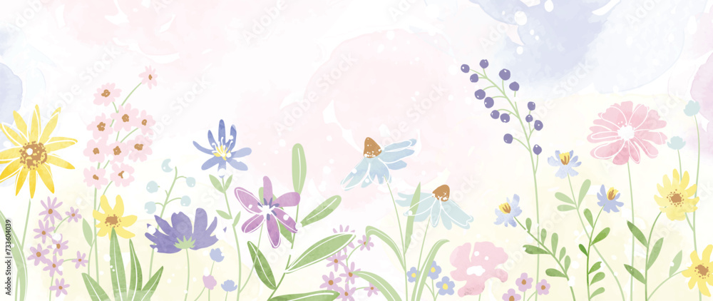 Abstract spring floral art background vector illustration. Watercolor ...