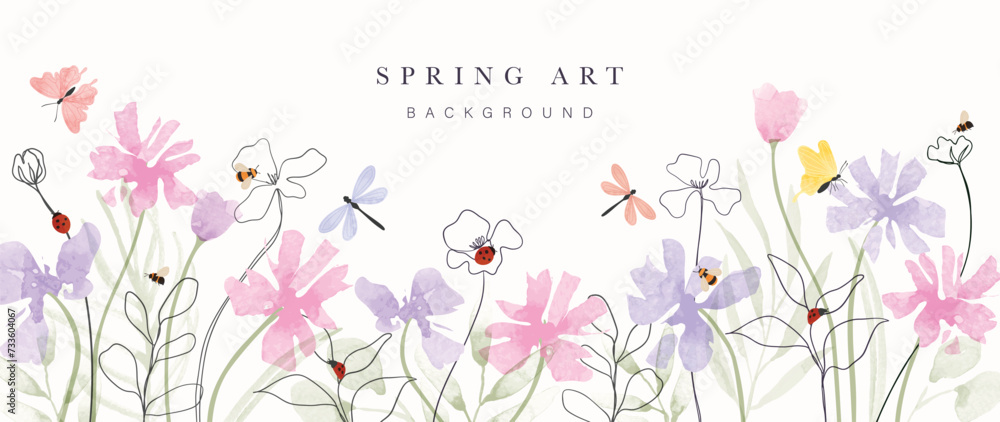 Abstract spring floral art background vector illustration. Watercolor ...