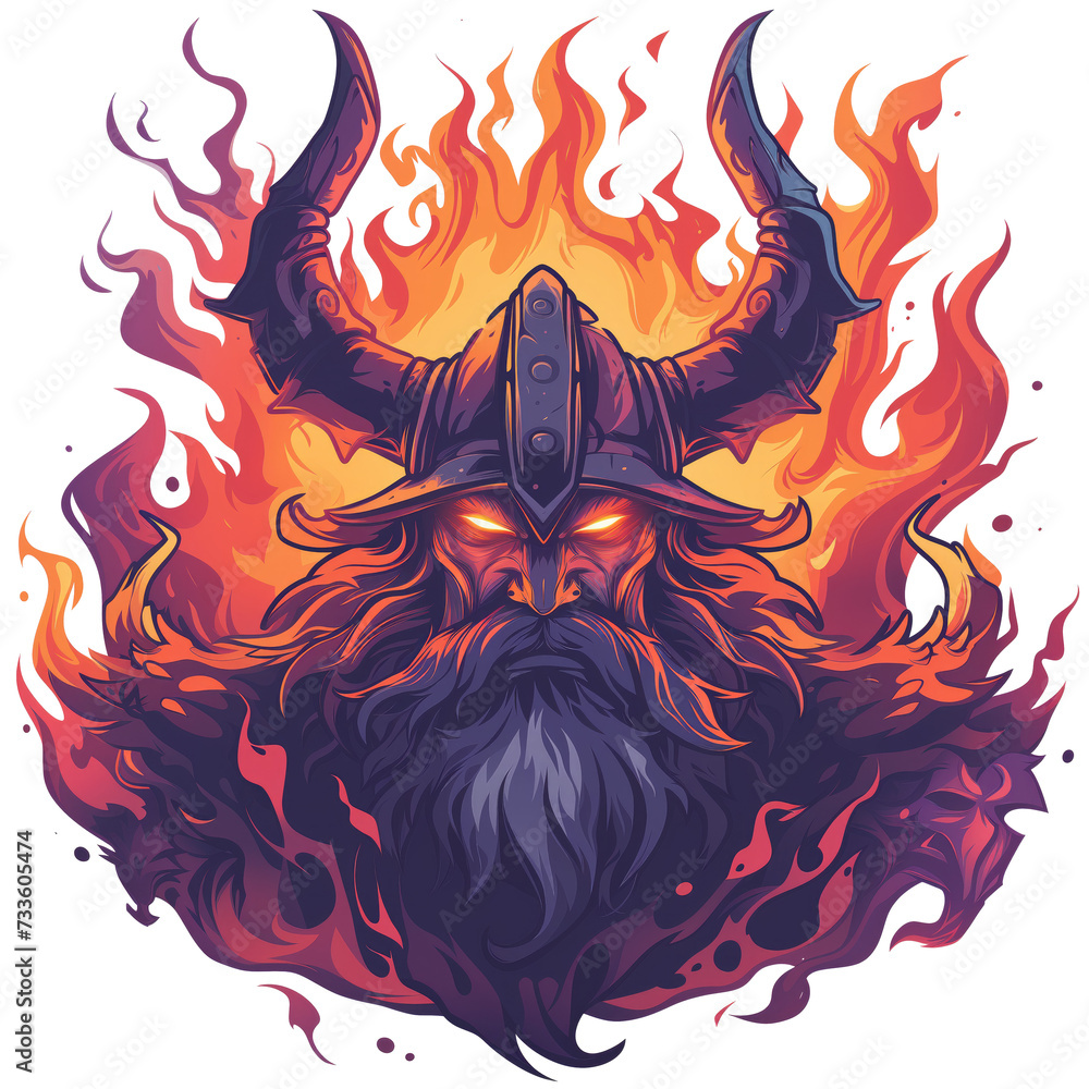 Viking fire ghost head character design, transparent background design ...