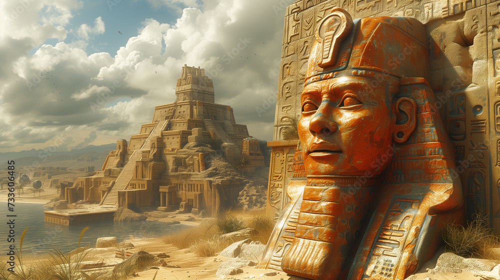 Breathtaking View of a Majestic Mayan-Inspired Pyramid by the Shoreline ...