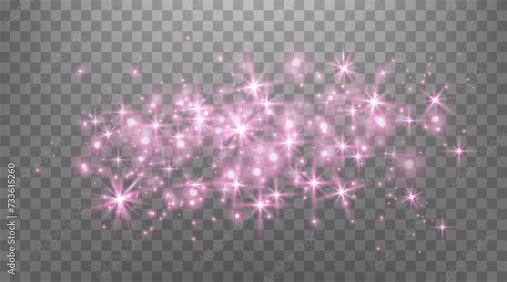 Glittering particles, pink stars magic sparks. Glow flare light effect ...