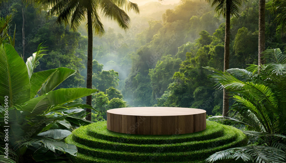 Tropical Showcase: Round Stage Mockup in a Natural Forest Setting Stock ...
