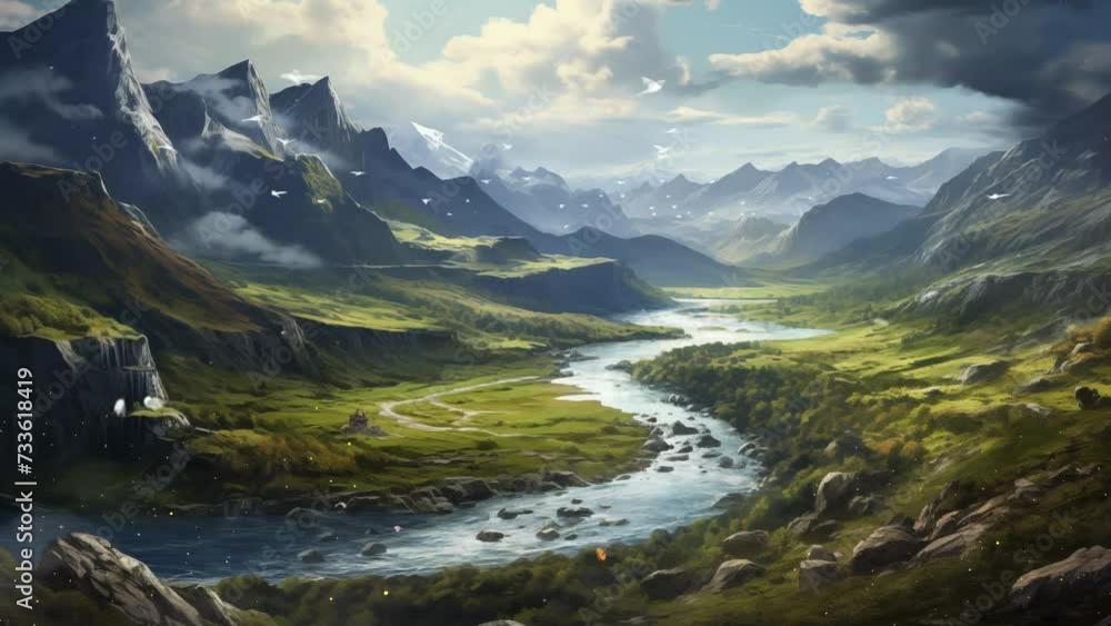 phantasy landscape fantasy landscape. mountain with river. nature ...