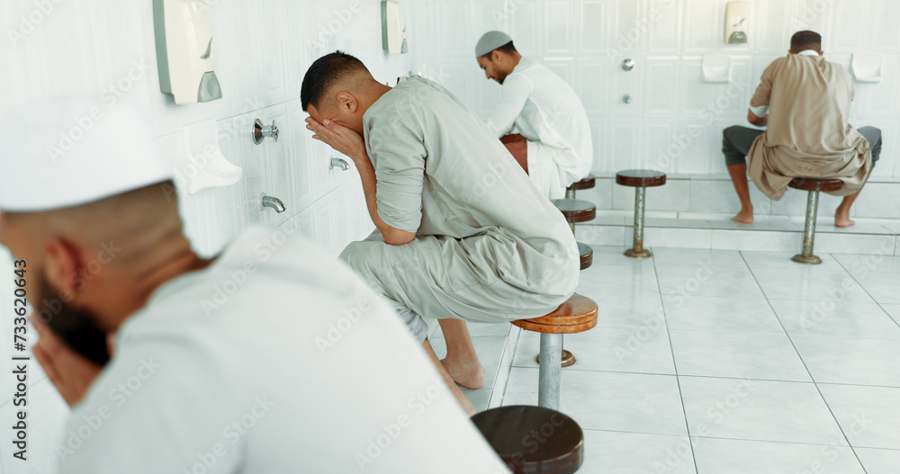 Muslim, wash routine and men before eid prayer in bathroom for purity ...