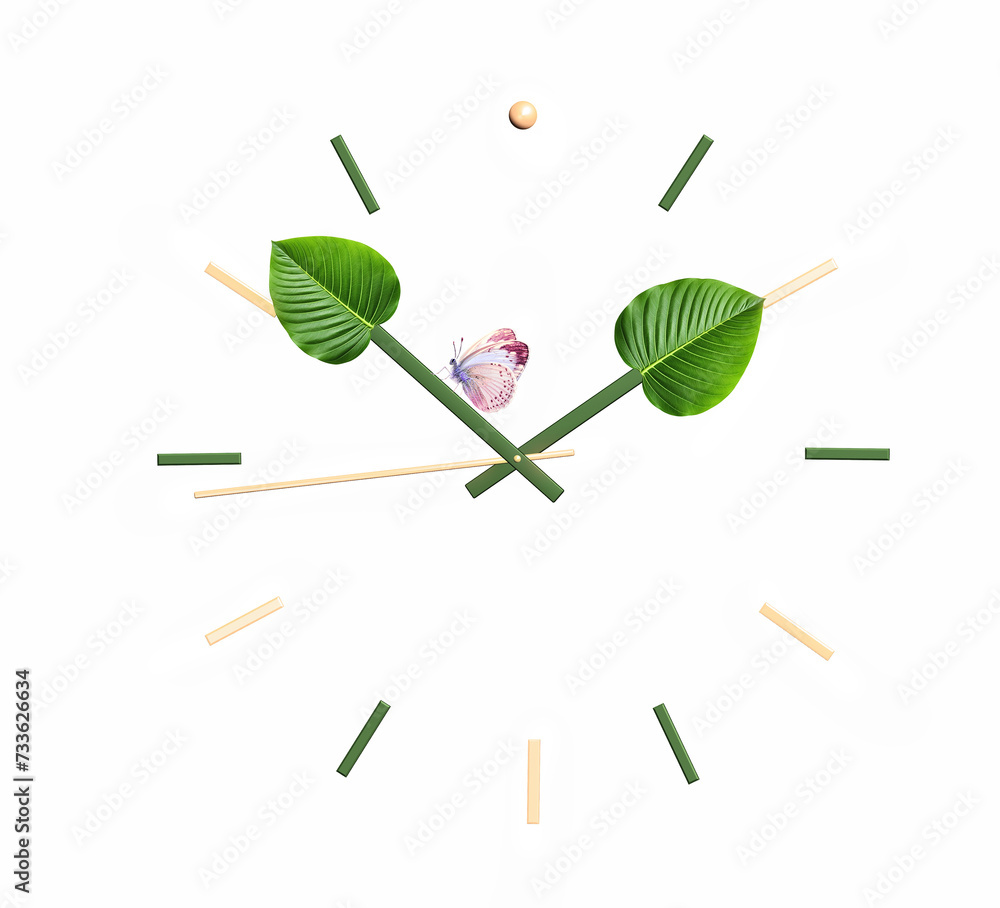 Earth Hour. Nature time. Leaf eco clock and butterfly. Earth Day ...