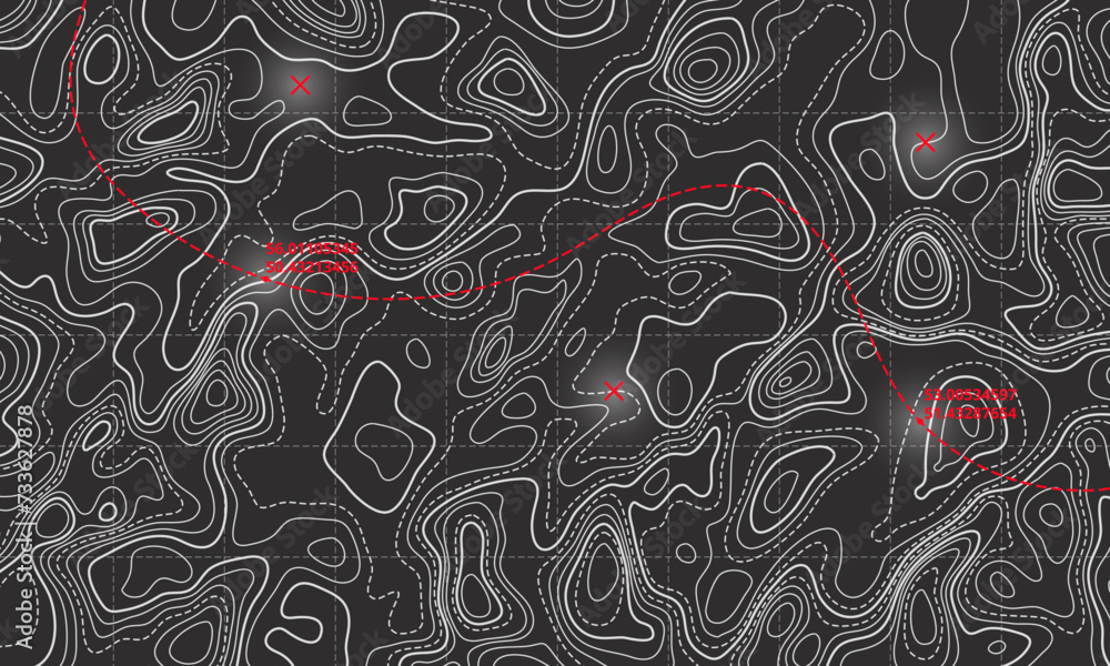 Ocean bottom topographic line map curvy wave isolines vector ...