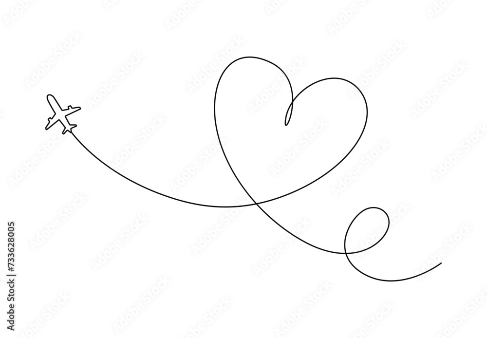 Continuous one line drawing of Airplane. One line art vector ...