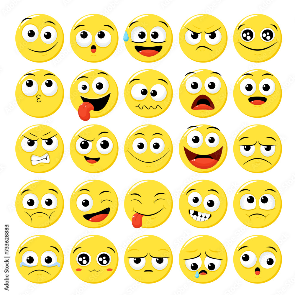 Collection of emoticons with different mood. Set of volumetric cartoon ...