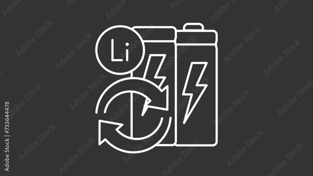 Batteries recycle animation library. Cells reusing animated white line ...