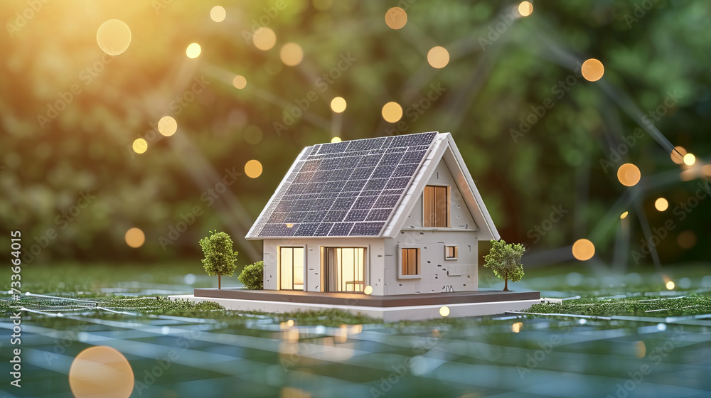 futuristic generic smart home with solar panels rooftop system for ...