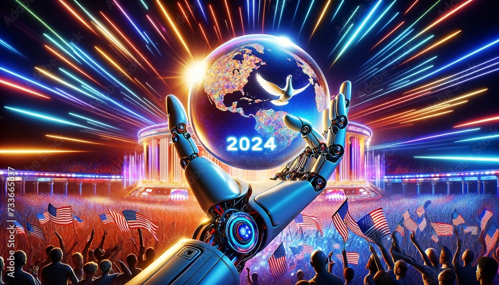 Futuristic Robotic Hand Holding a Glass Sphere with 2024 Election ...