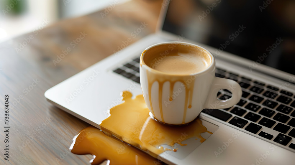 Disaster, Coffee Catastrophe, a Spilled Cup of Coffee on Laptop, a ...