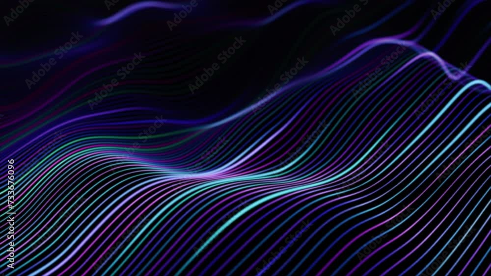 Flowing 3D digital sound waves or data analysis process. Abstract ...