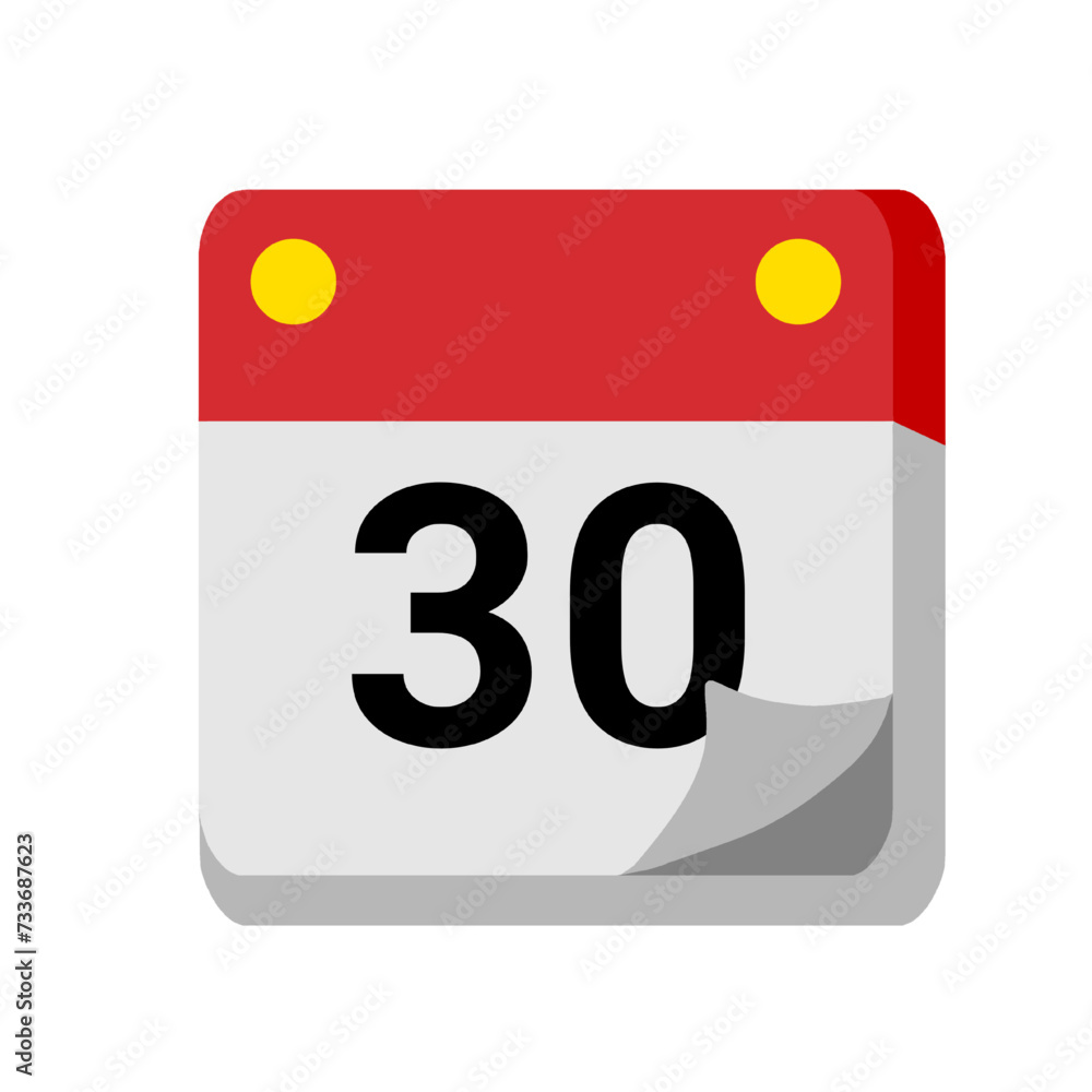 30 days of the month calendar isolated on white transparent background ...