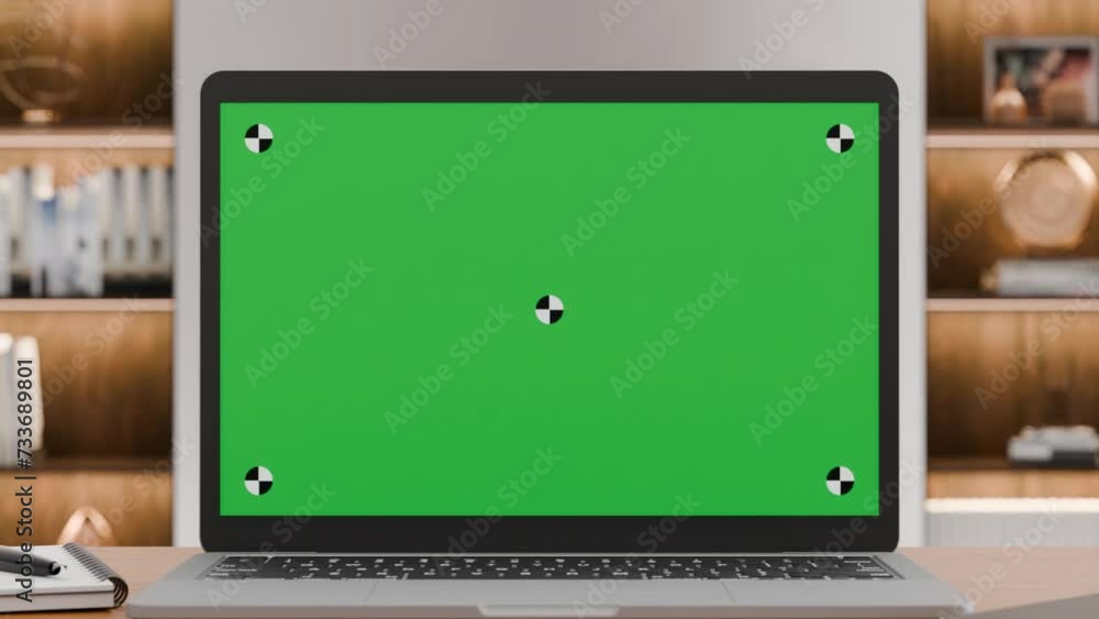 Laptop green screen, notebook display opening animation, 4k chroma key ...