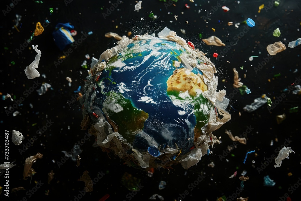 Planet Earth surrounded by plastic trash. Ecological problem of ...