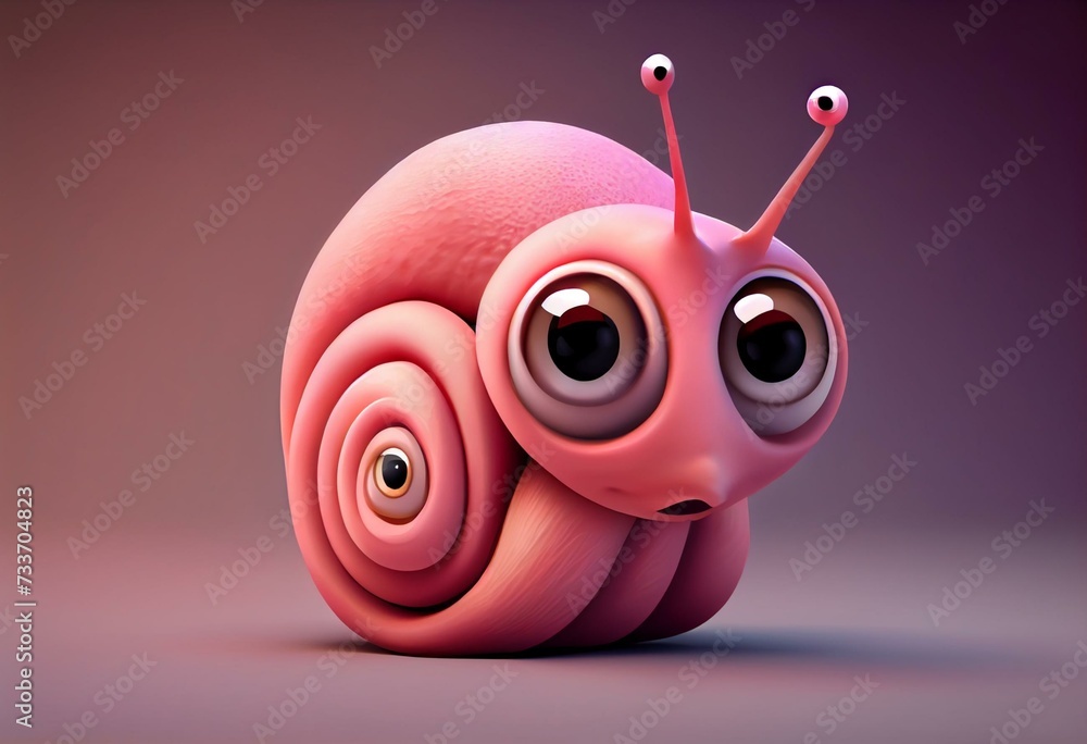 Cute pink snail with an unusual shell kawaii character. Realistic art ...