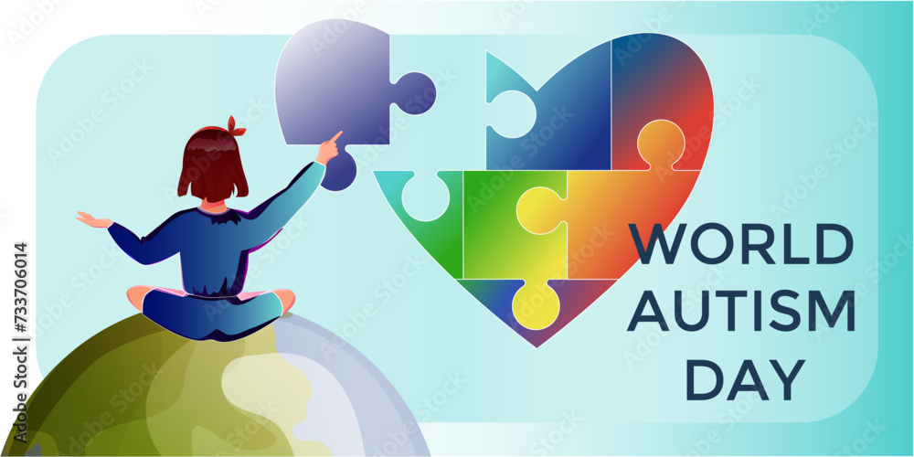 Autism awareness concept with puzzle elements forming heart and girl ...