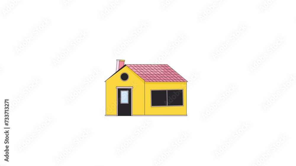 Small residential house line 2D object animation. Countryside ...