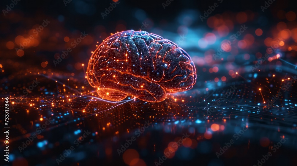 Glowing neural network showcases AI and human intelligence fusion in a hyper-realistic 3D brain ...