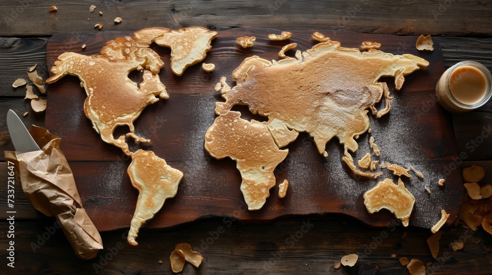 World map made of pancake. All continents of the sweet world ...