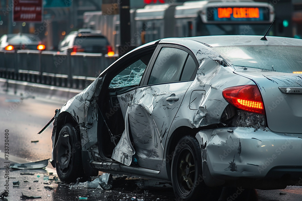 car get damaged by accident on the road car accident, damage, collision ...